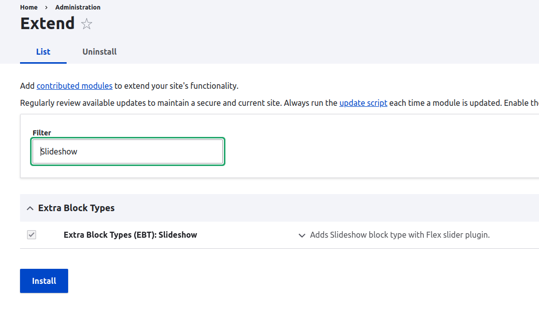 Installation EBT modules | Drupal Book